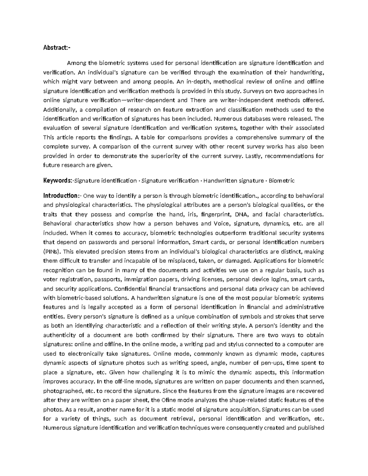 Signature Recognition and Verification Methods: A Comprehensive Survey ...