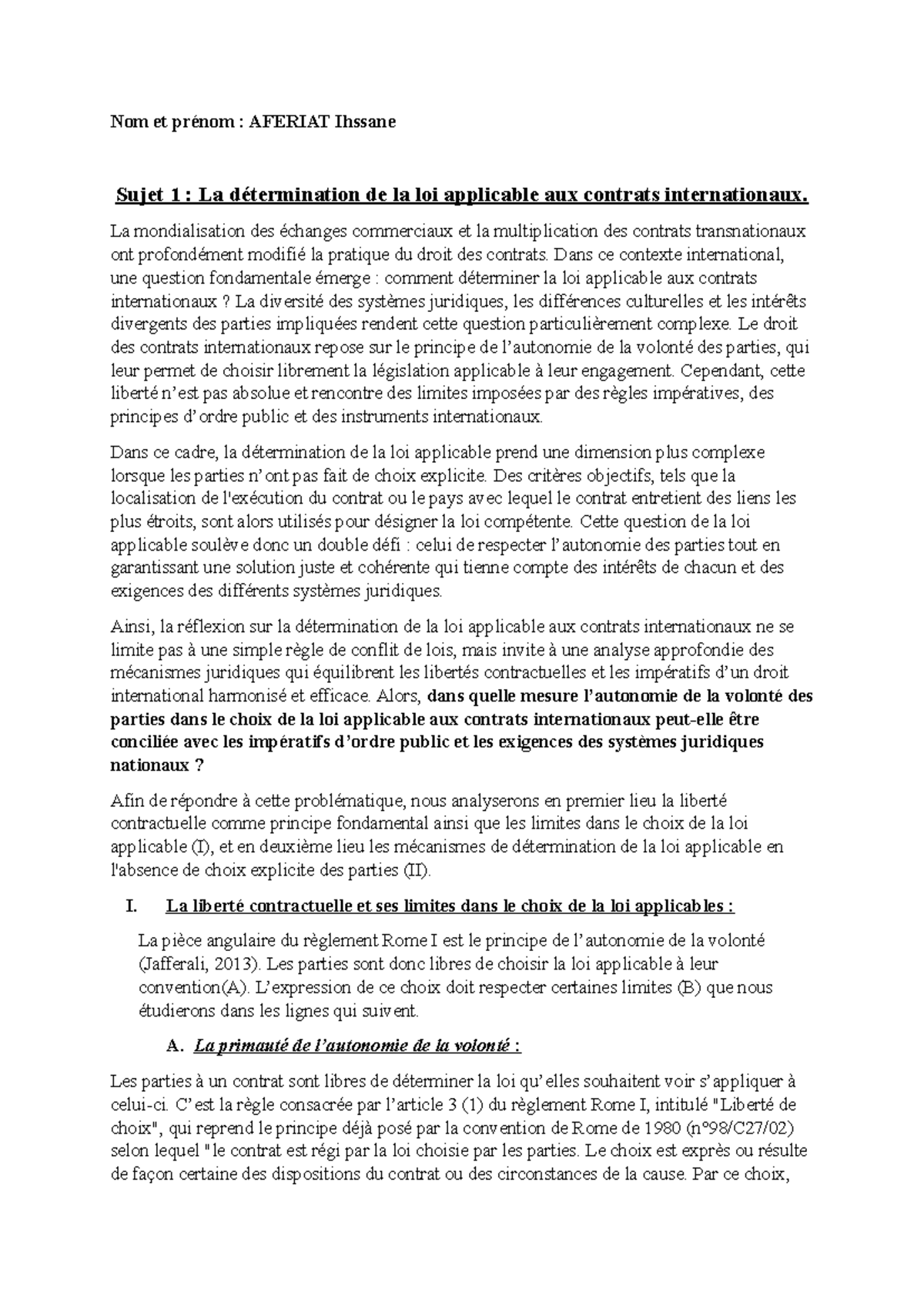 La détermination de la loi applicable aux contrats internationaux ...