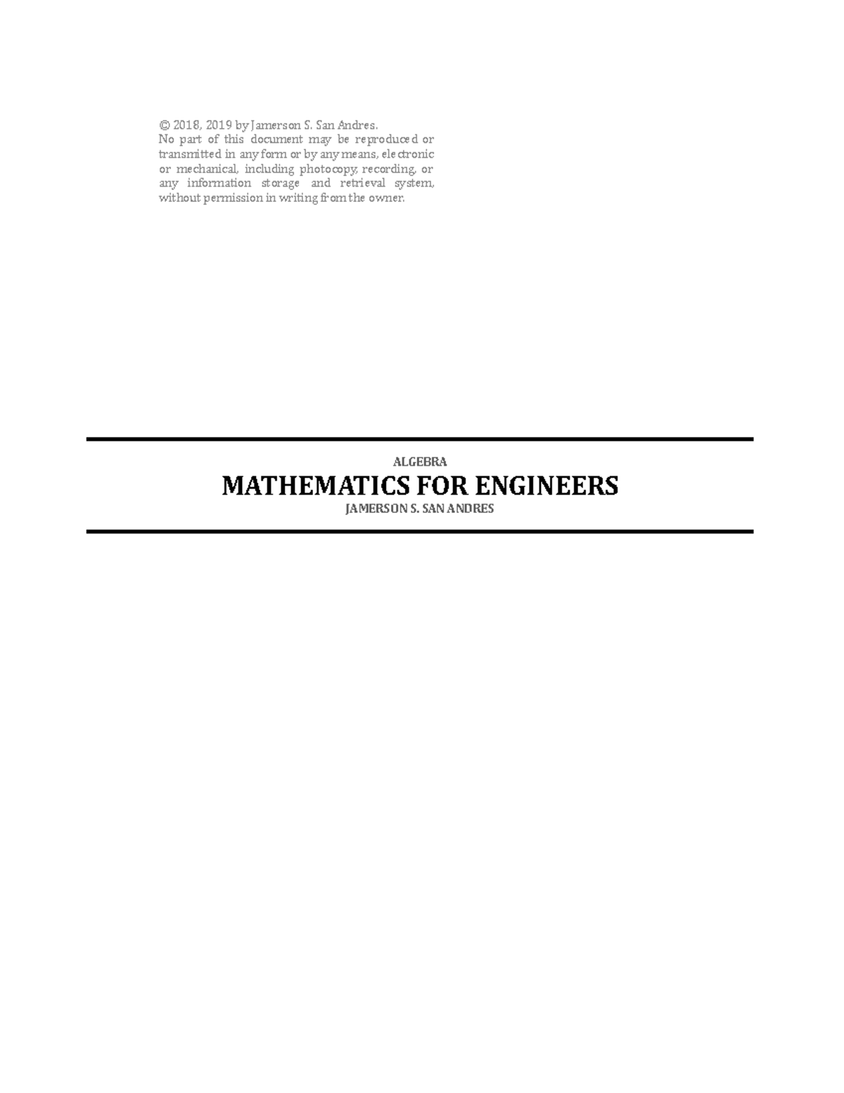 Mathematics for Engineers A Basic - © 2018, 2019 by Jamerson S. San ...