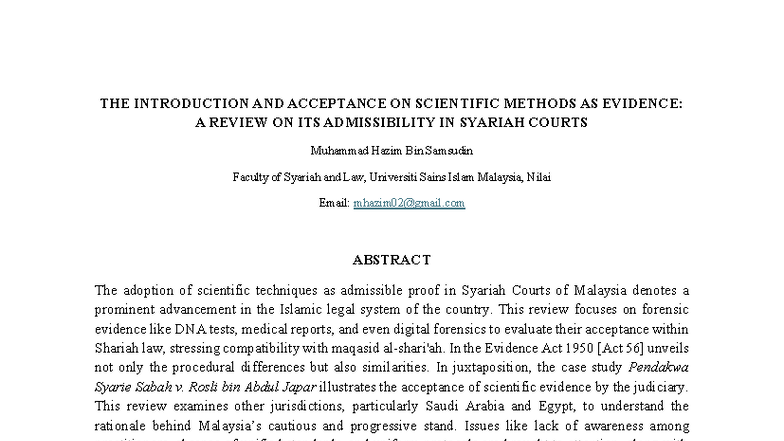Admissibility of Scientific Evidence in Syariah Courts: A Review - Studocu