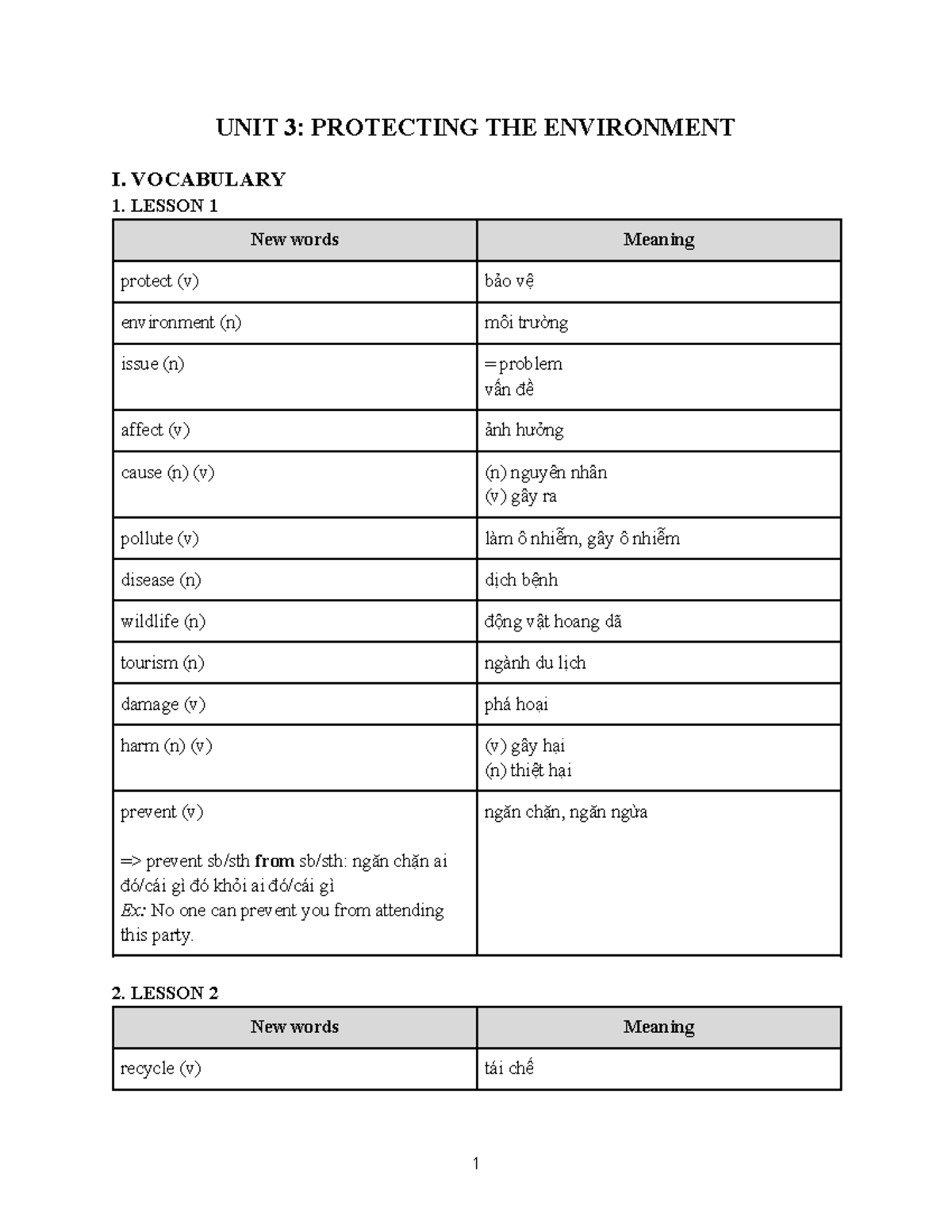 Unit 3 - Environmental Protection Vocabulary and Practice Test - Studocu