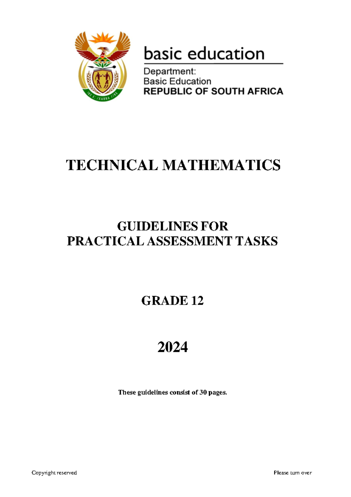 Technical Mathematics PAT Gr 12 Guidelines 2024 - Studocu
