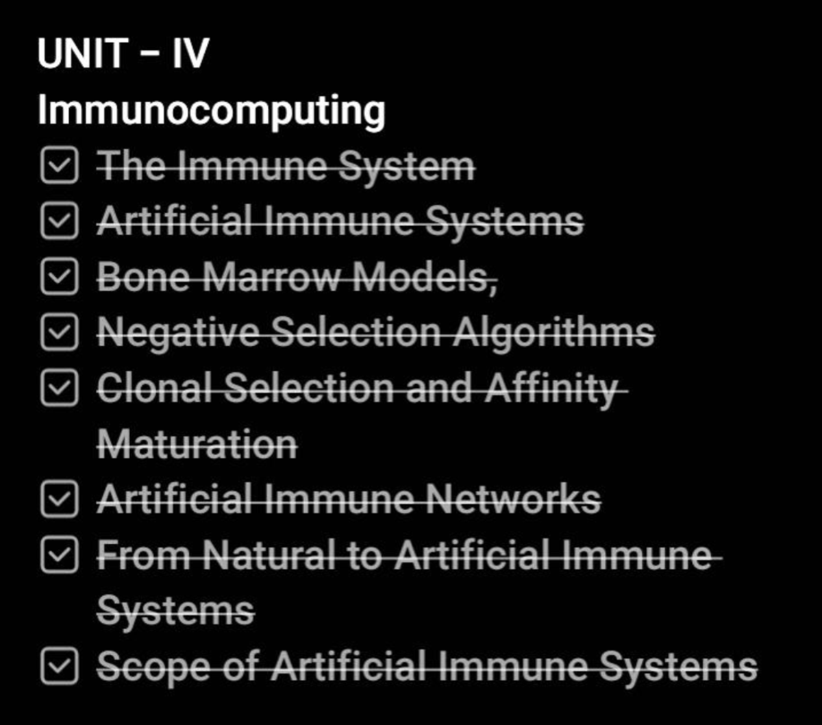 NIC UNIT IV - Immunocomputing: Artificial Immune Systems Overview - Studocu