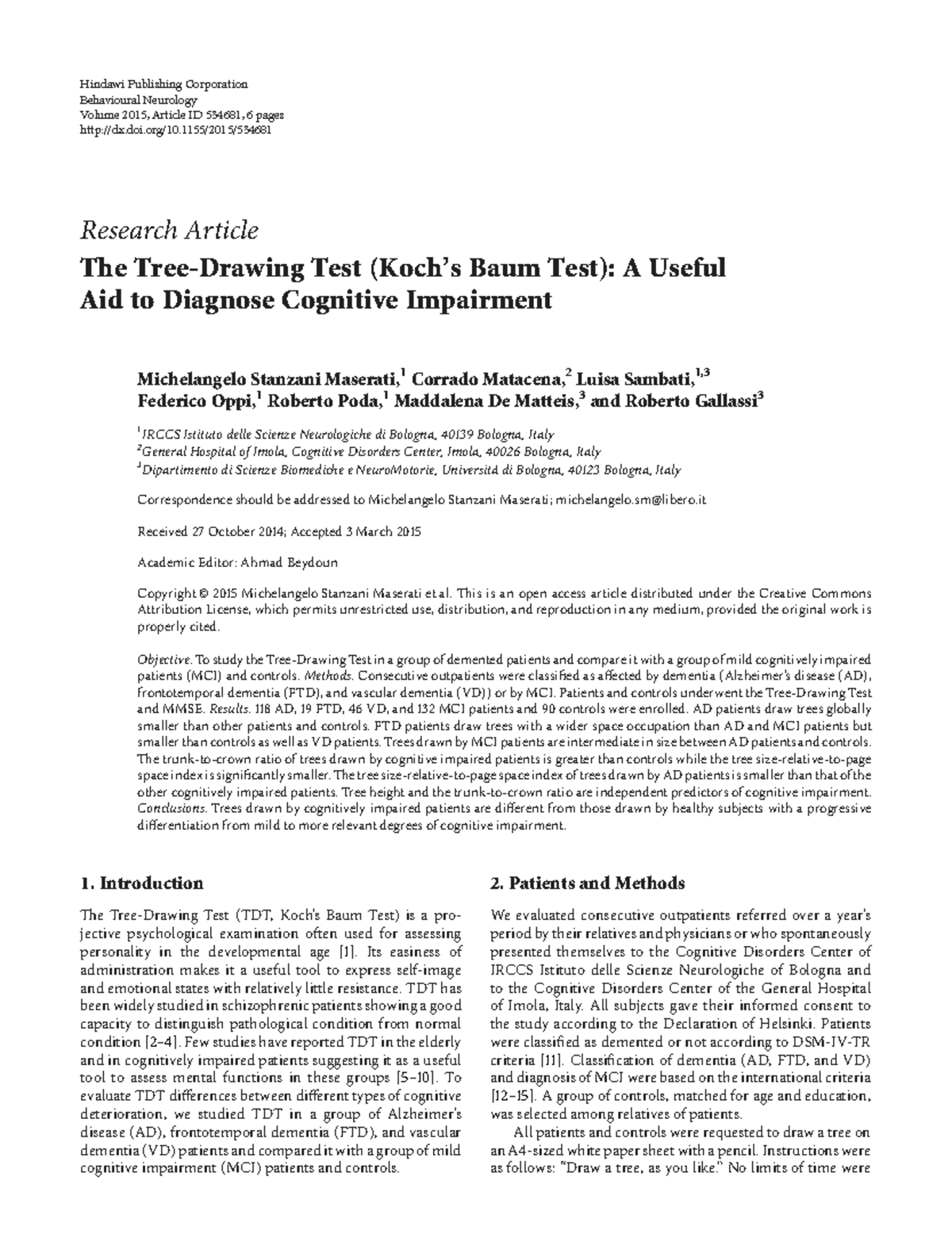 BN2015-534681: The Baum Test as a Diagnostic Tool for Cognitive ...