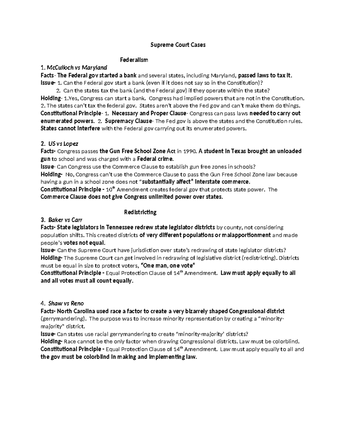 Supreme Court Case Cheat Sheet - Supreme Court Cases Federalism ...