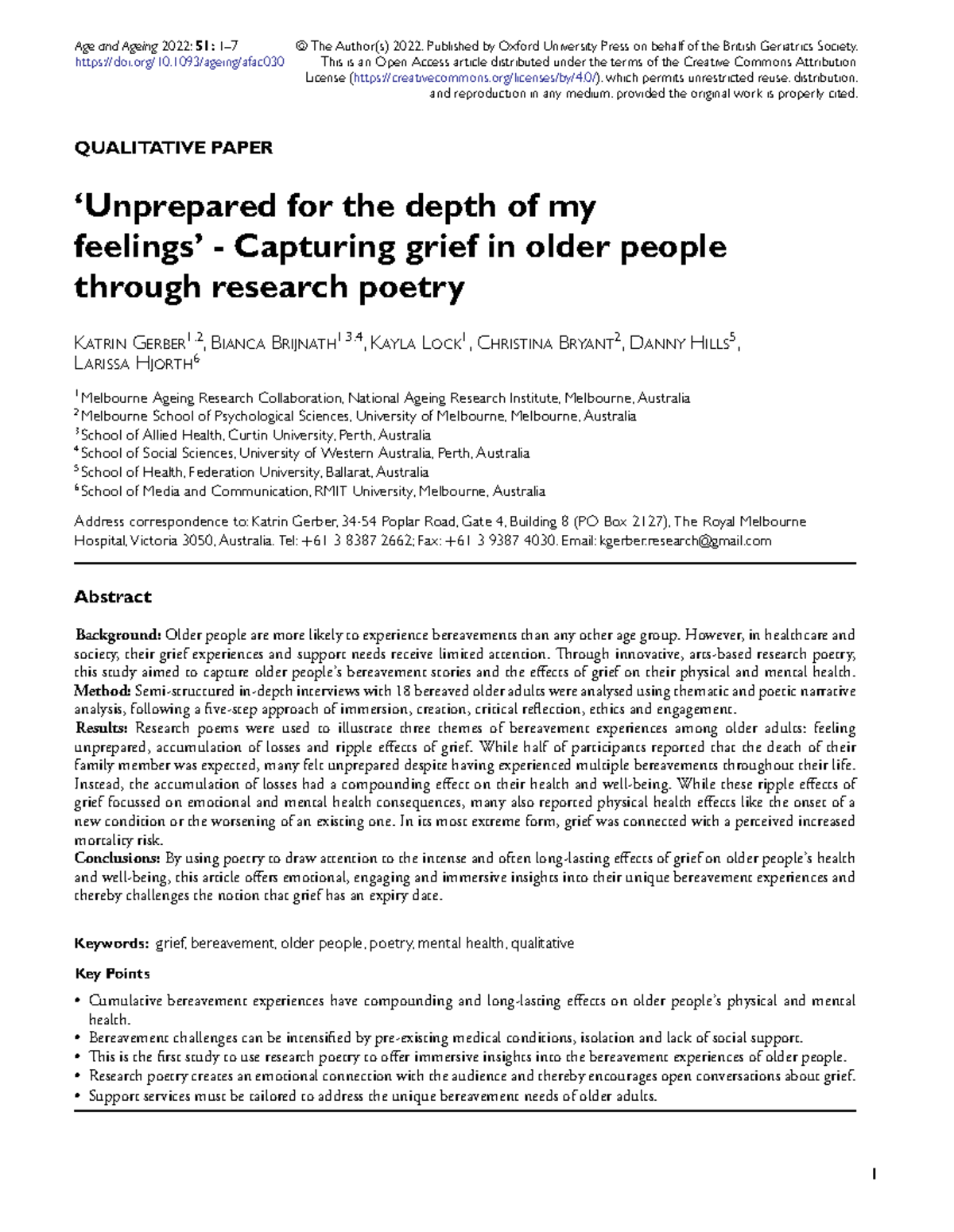 Capturing grief in older people through research poetry (AGE 51) - Studocu
