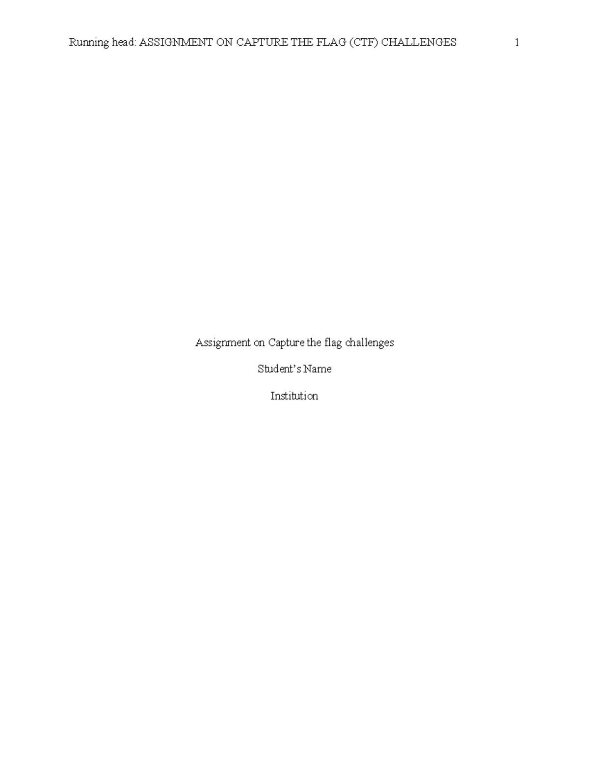 CTF Assignment Write-up: Detailed Solutions for Capture the Flag Challenges - Studocu