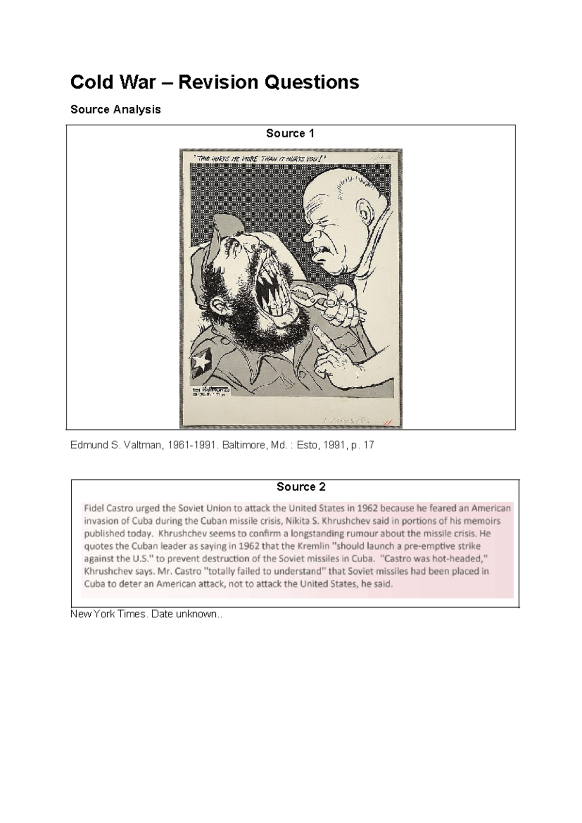 Cold War Exam Revision Questions and Source Analysis - Studocu