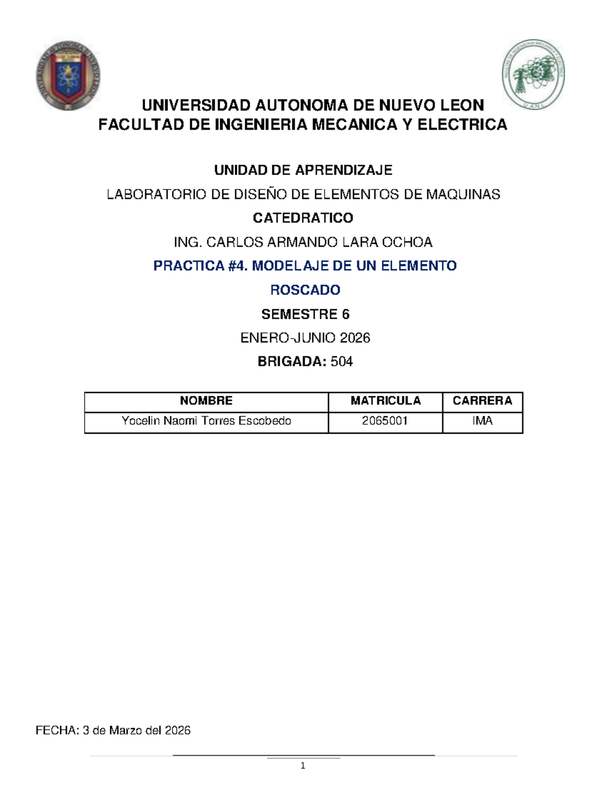 IMA 504 Práctica 4: Modelaje de Elemento Roscado en Inventor - Studocu