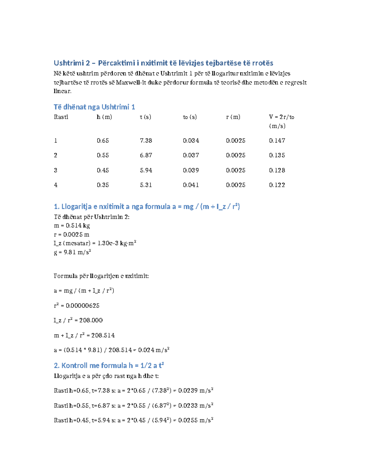 Ushtrimi 2: Përcaktimi i Nxitimit të Rrotës Maxwell - Studocu