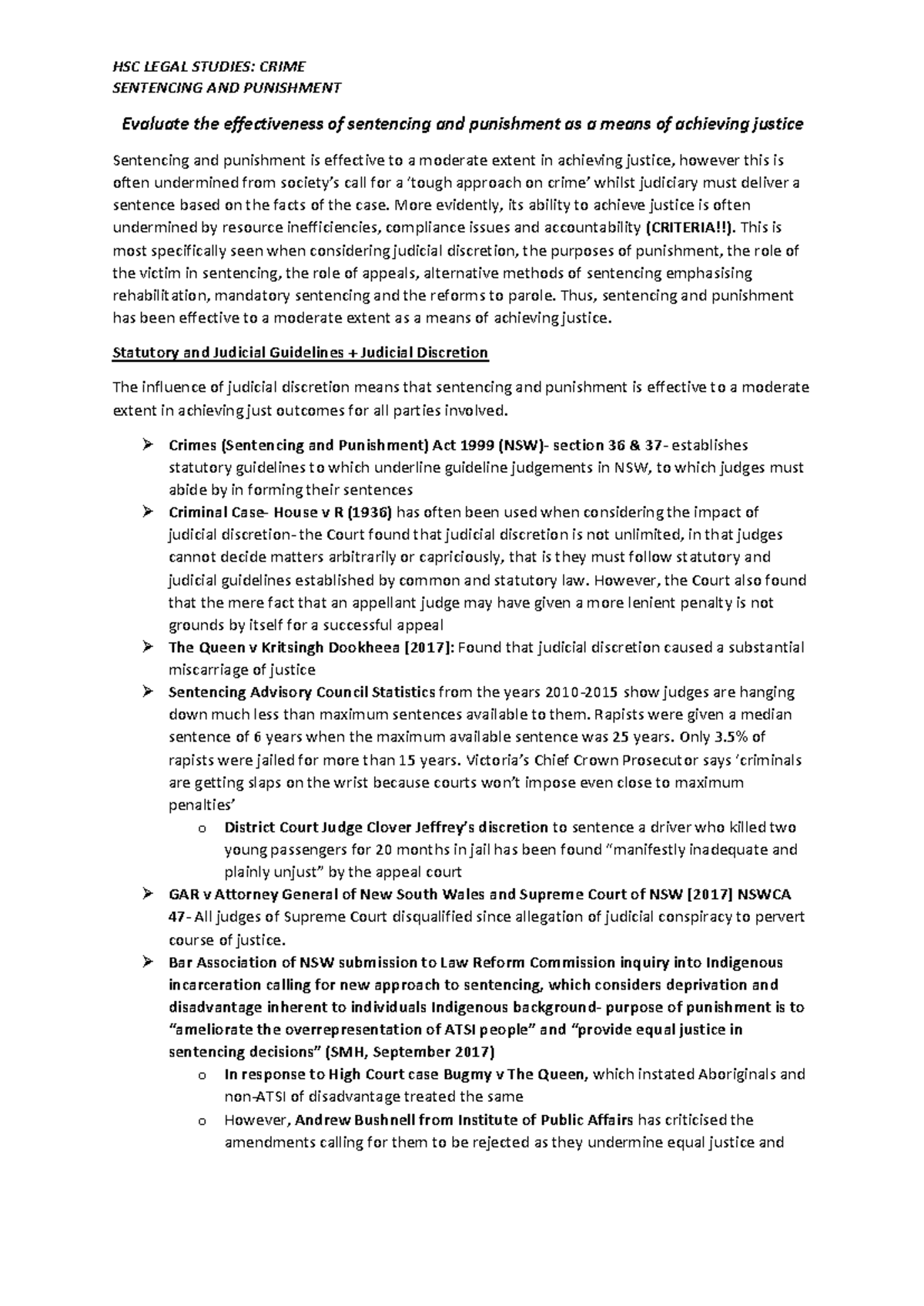 Sentencing and Punishment Effectiveness (LAW 101): An Essay Plan ...
