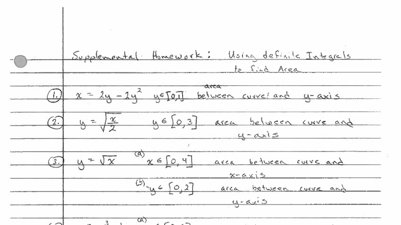 Supplemental Homework: Area Between Curves Using Definite Integrals ...