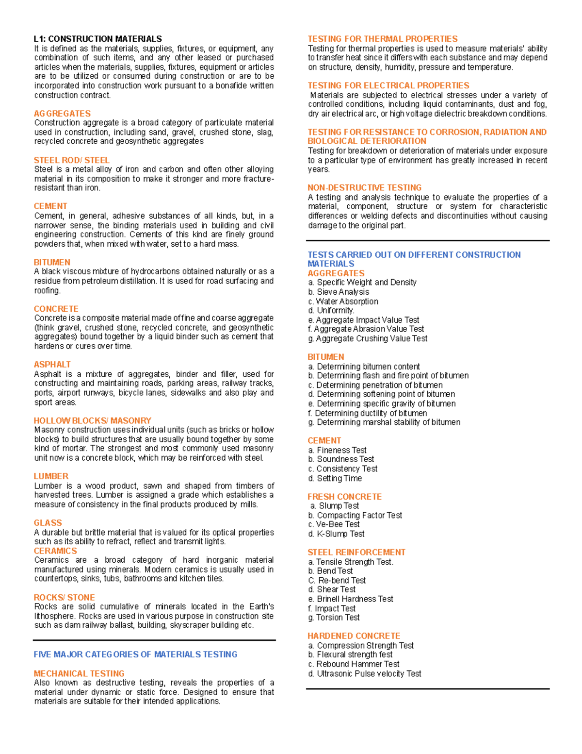 CMT- Construction Materials Reviewer for Testing Techniques - Studocu