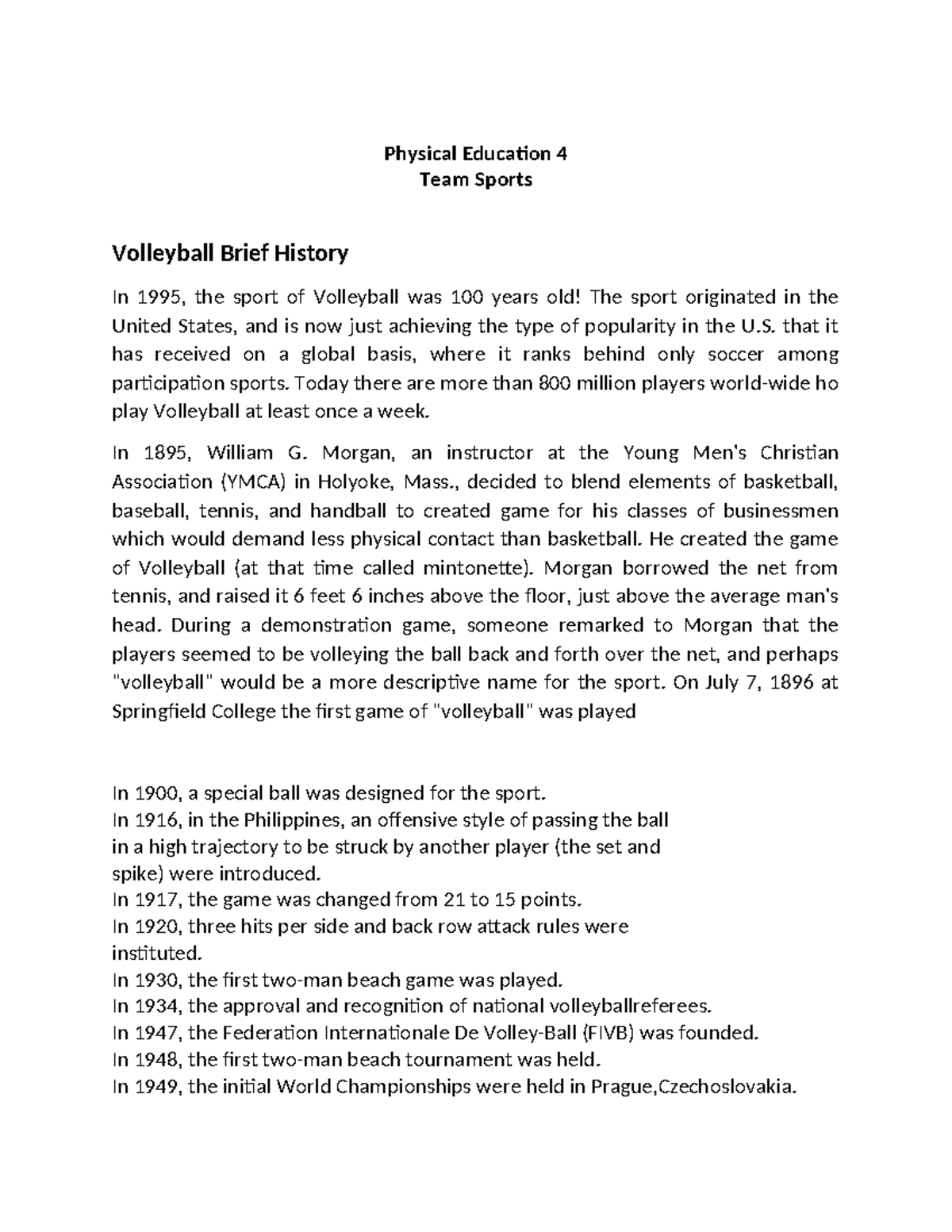 Volleyball lecture (2025012014 5705) - Physical Education 4 Team Sports ...