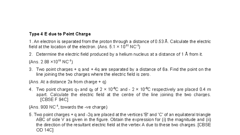 Type 4 E due to Point Charge - Physics Notes (PHYS 101) - Studocu