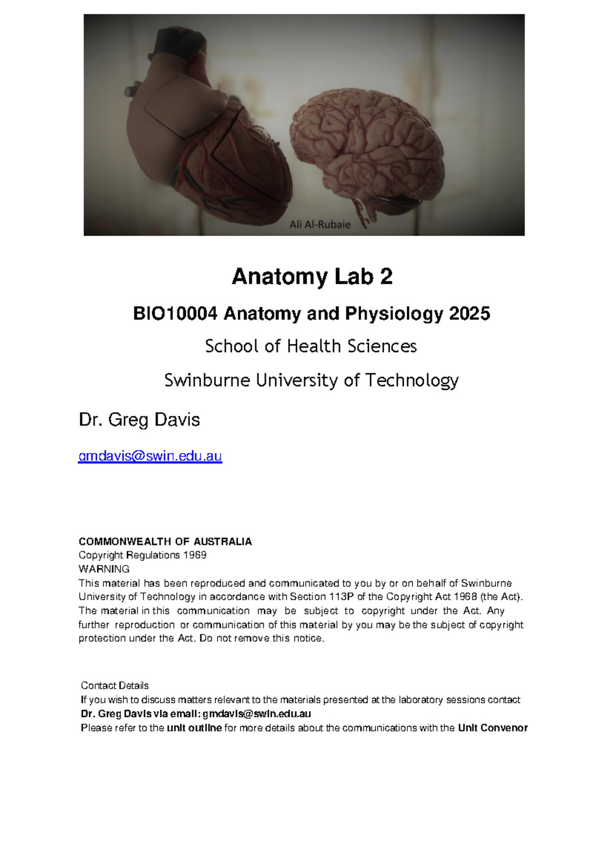 BIO10004 Anatomy Lab 2: Nervous, Endocrine & Cardiovascular Systems ...