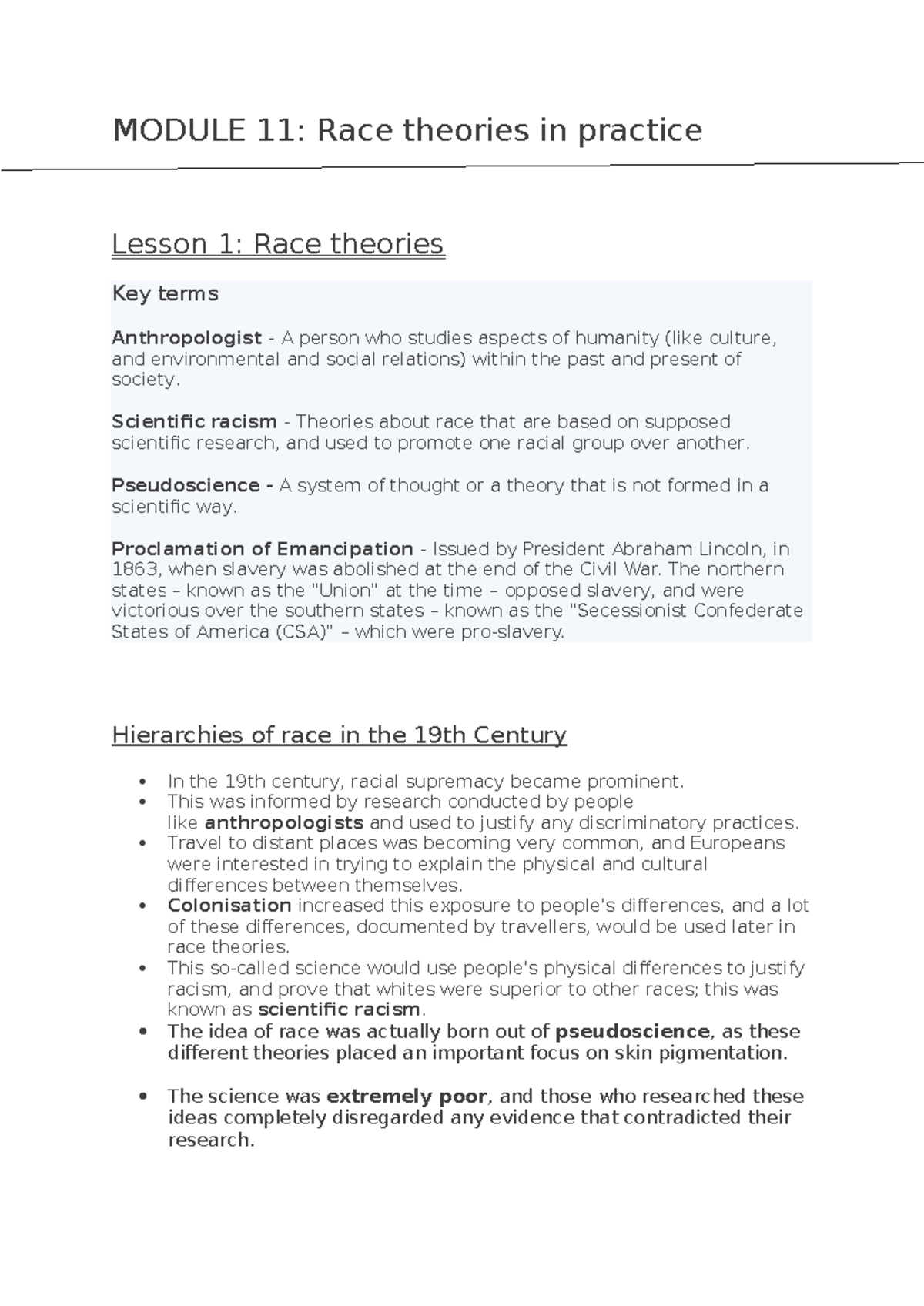 Module 11: Examining Race Theories and Their Historical Impact - Studocu
