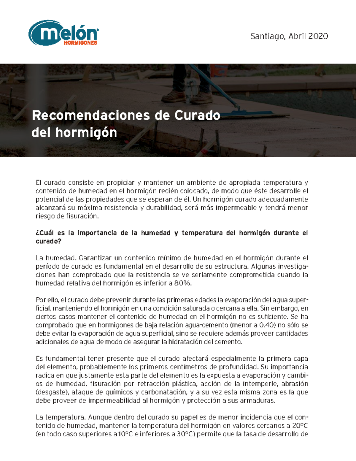 Recomendaciones para el Curado del Hormigón - Abril 2020 - Studocu