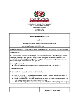 Literary Conflicts (Grade 7) - COLLEGE OF EDUCATION Foundation ...