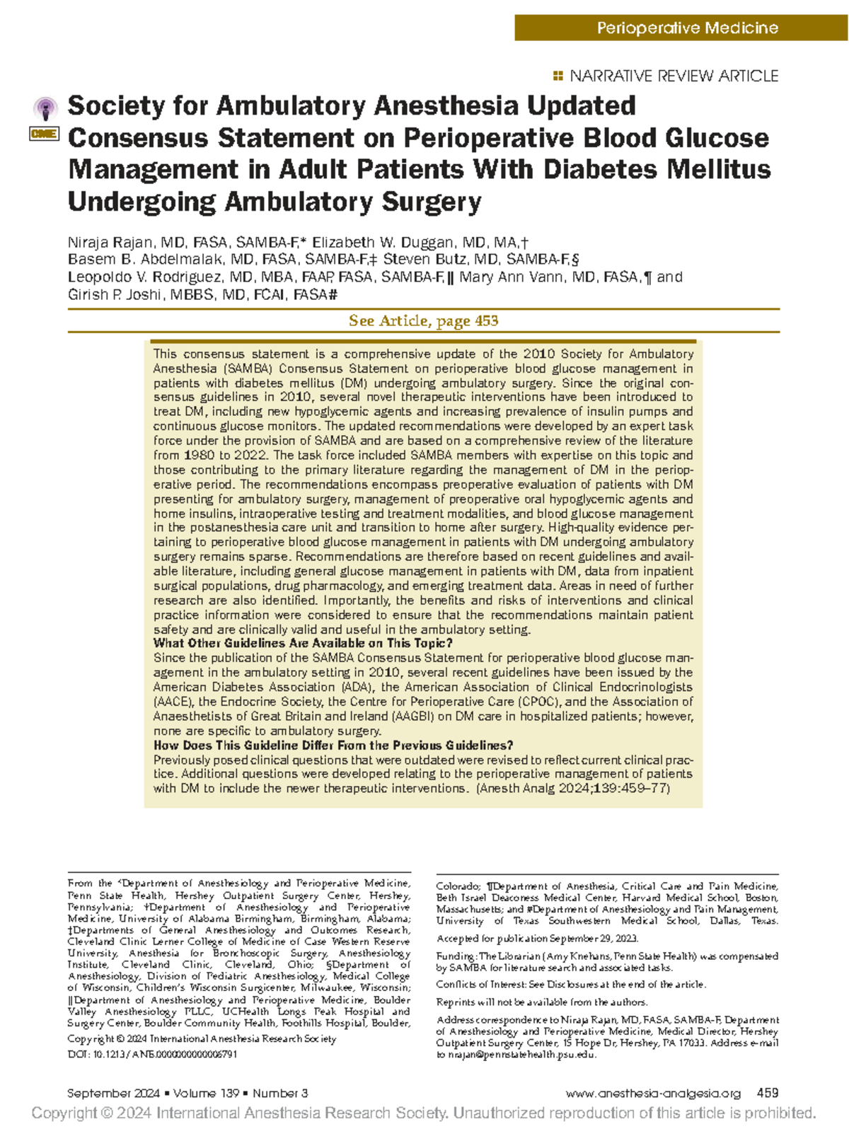 Society for Ambulatory Anesthesia: Updated Guidelines on Perioperative ...