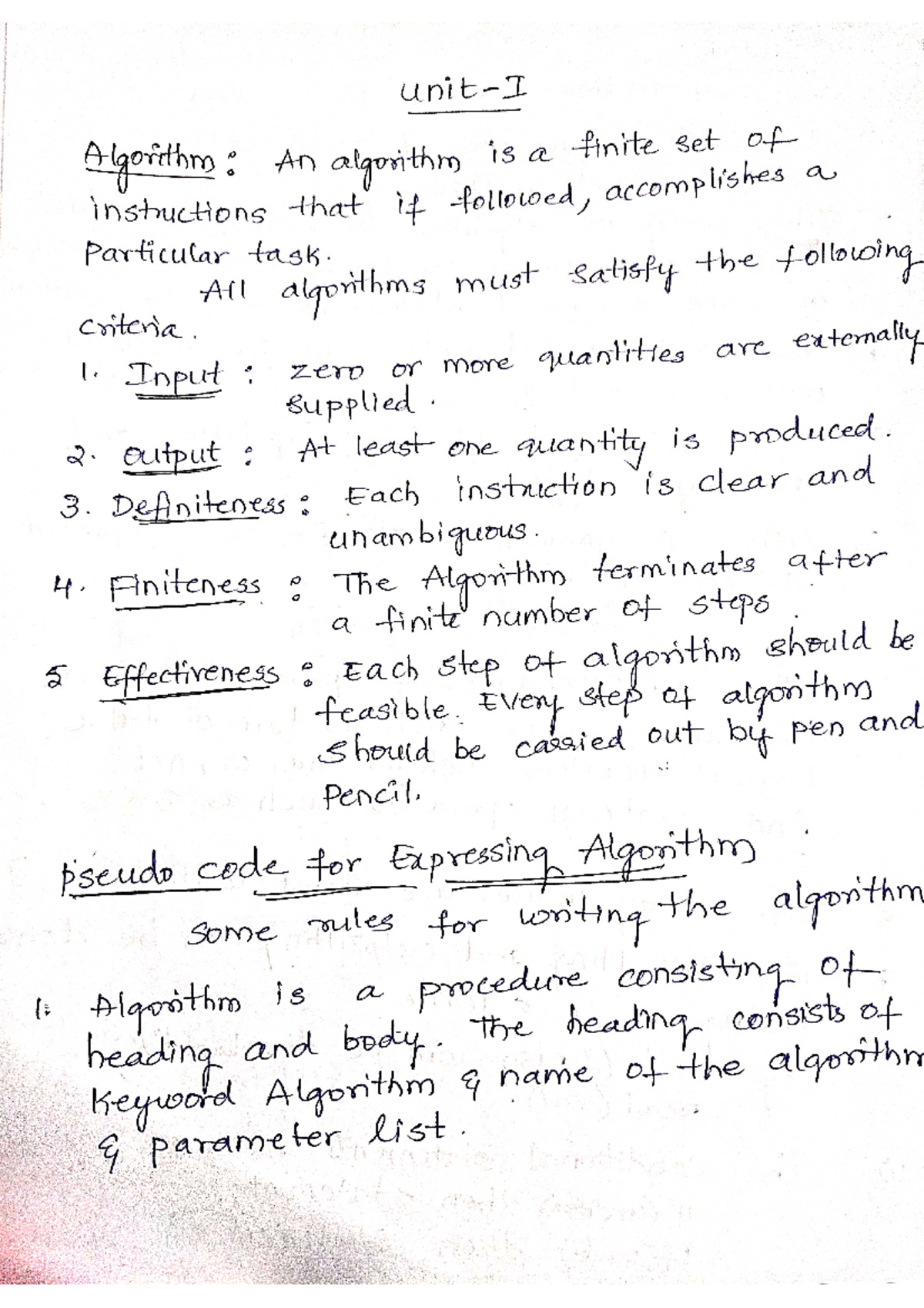 DAA U-1 - daa unit 1 - Algorithm: An algorithm is a finite set of ...