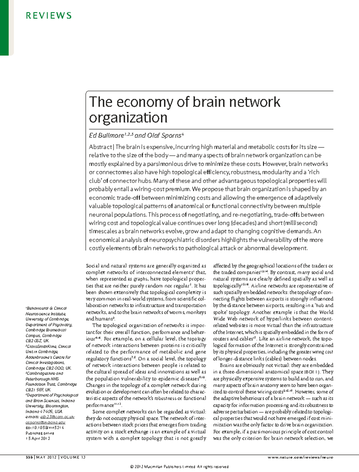 The Economy of Brain Network Organization: Insights from Connectomics ...