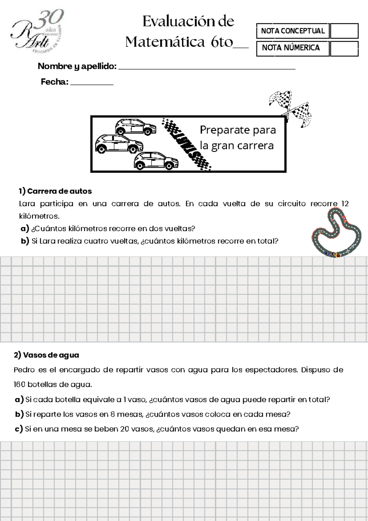 Evaluación de Matemática 6to: Unidad de Medida y Problemas Prácticos ...