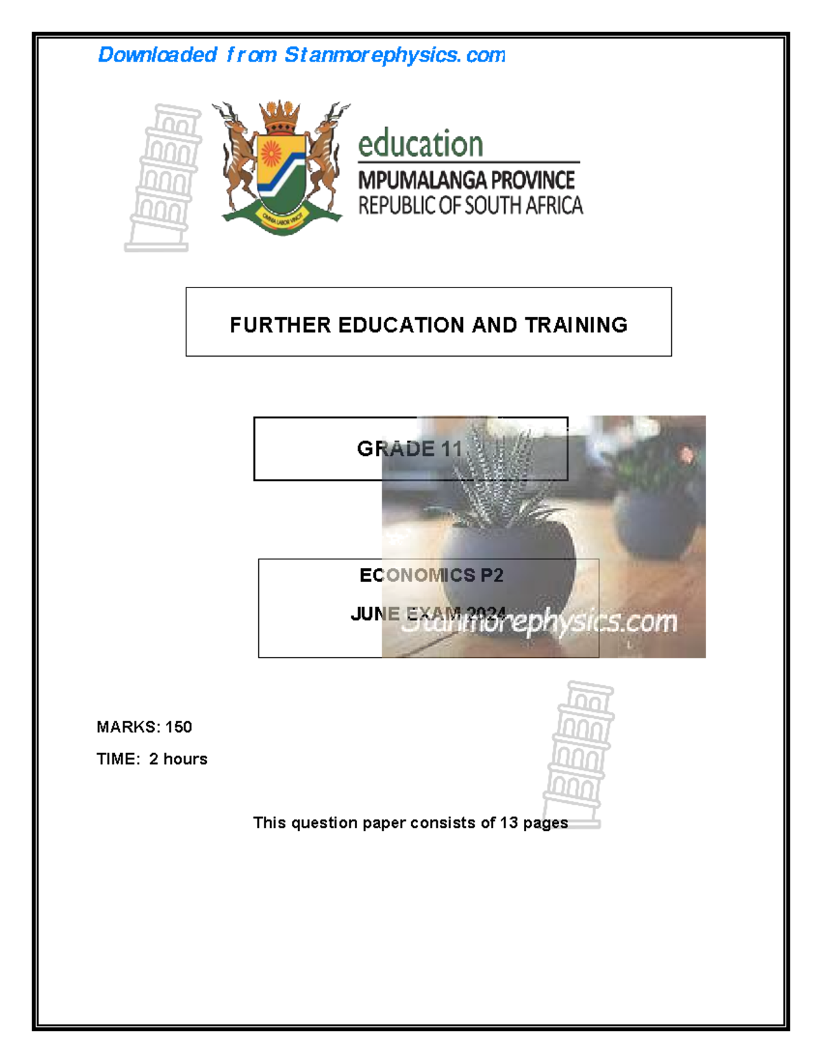 Economics P2 June Exam 2024 - Grade 11 Question Paper & Memo - Studocu