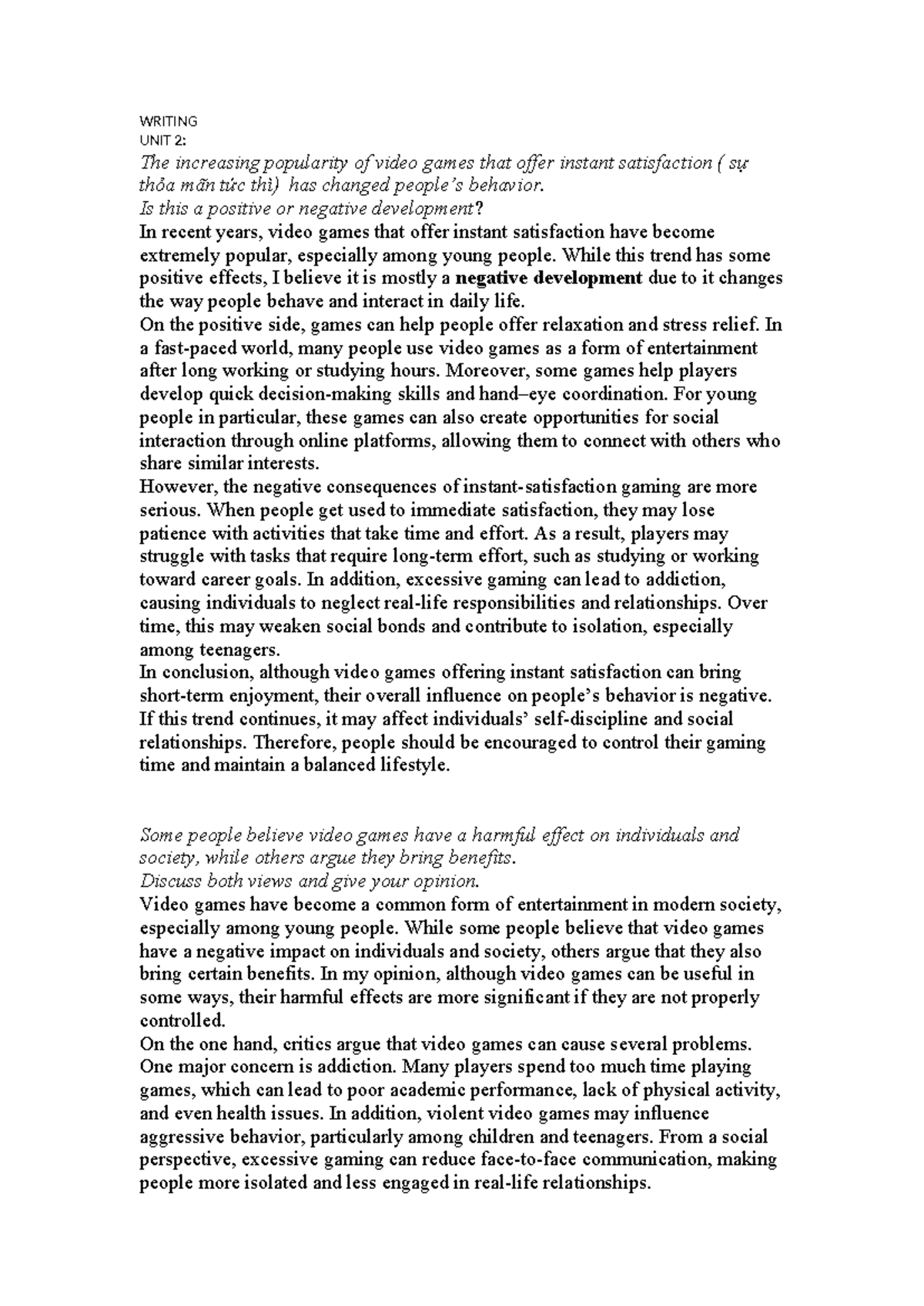 WRITING UNIT 2 & 3: The Impact of Video Games and Fracking on Society ...