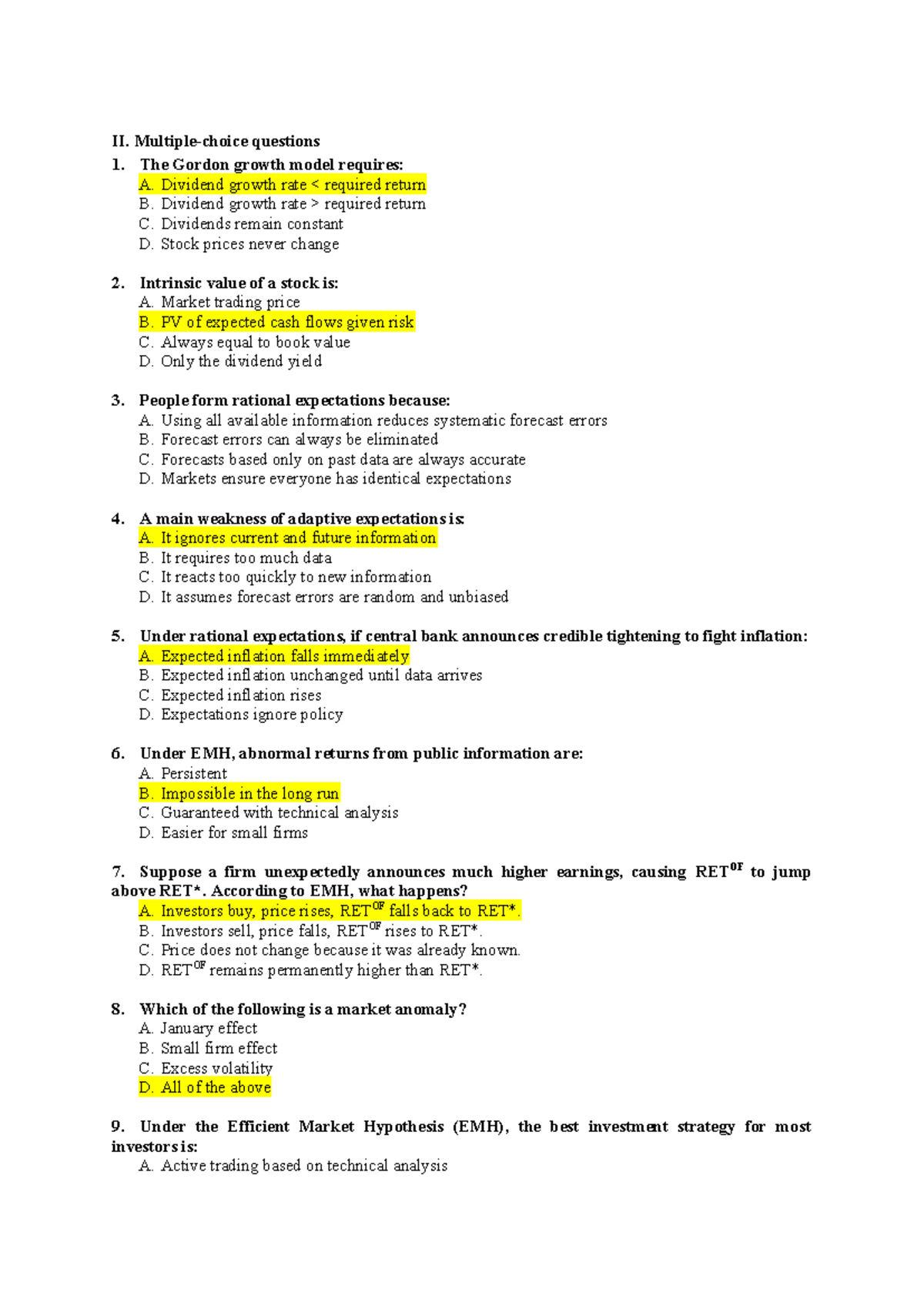 Finance 101: Key Concepts in Gordon Growth Model & EMH - Studocu
