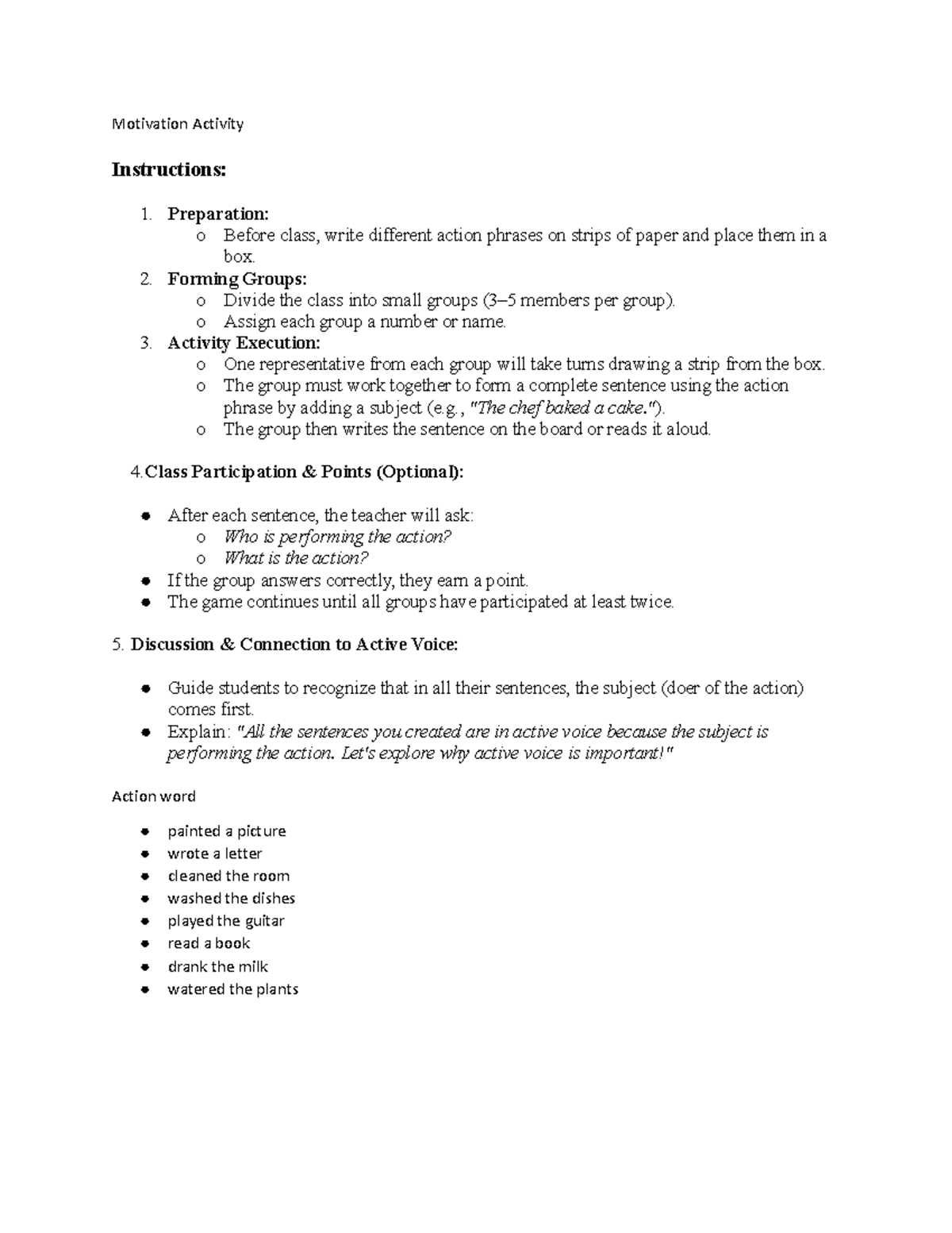 Motivation Activity - Lesson Plan for Engaging Students in Active Voice ...
