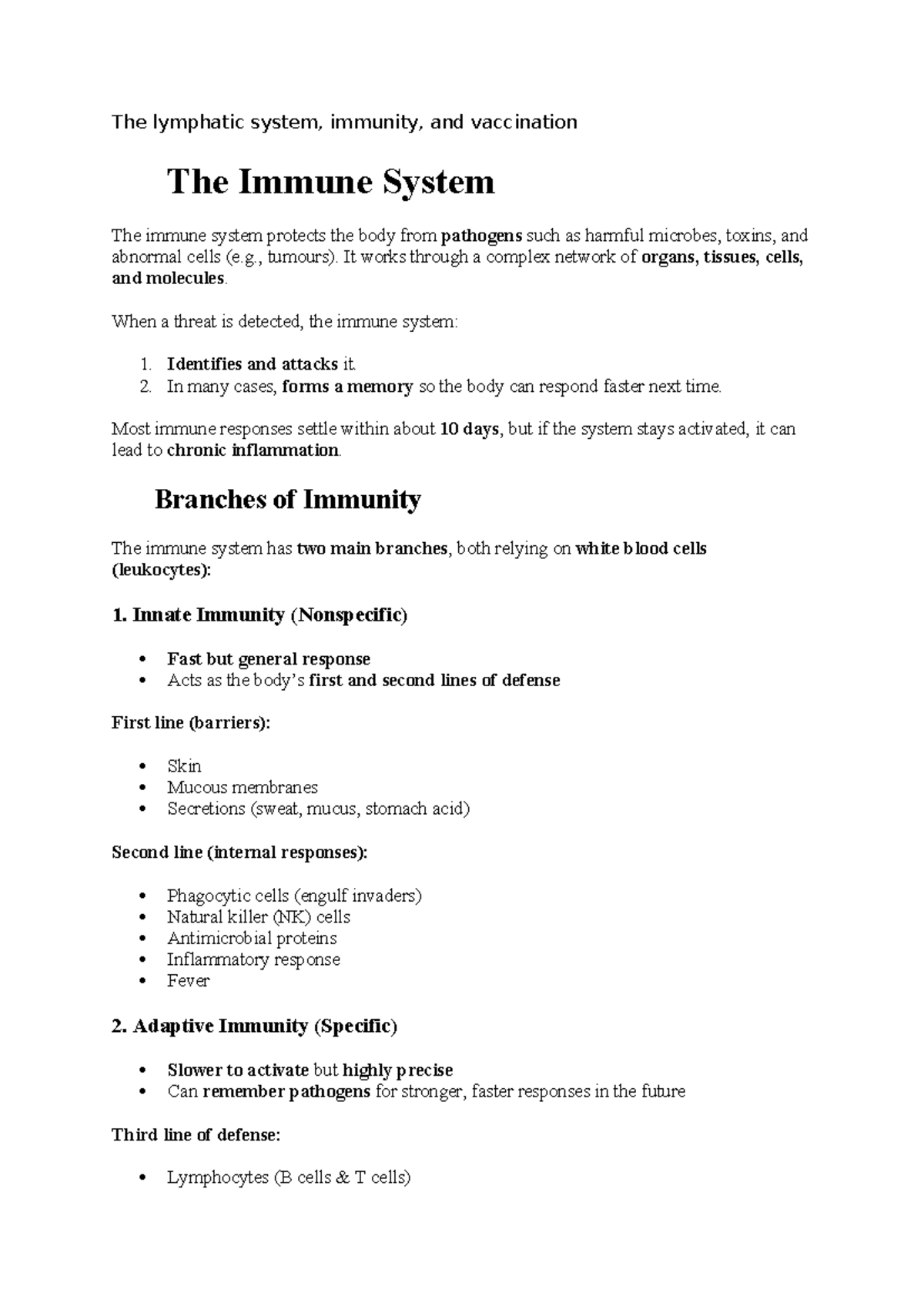 SNUG107 Lecture Notes: The Lymphatic System & Immunity - Studocu