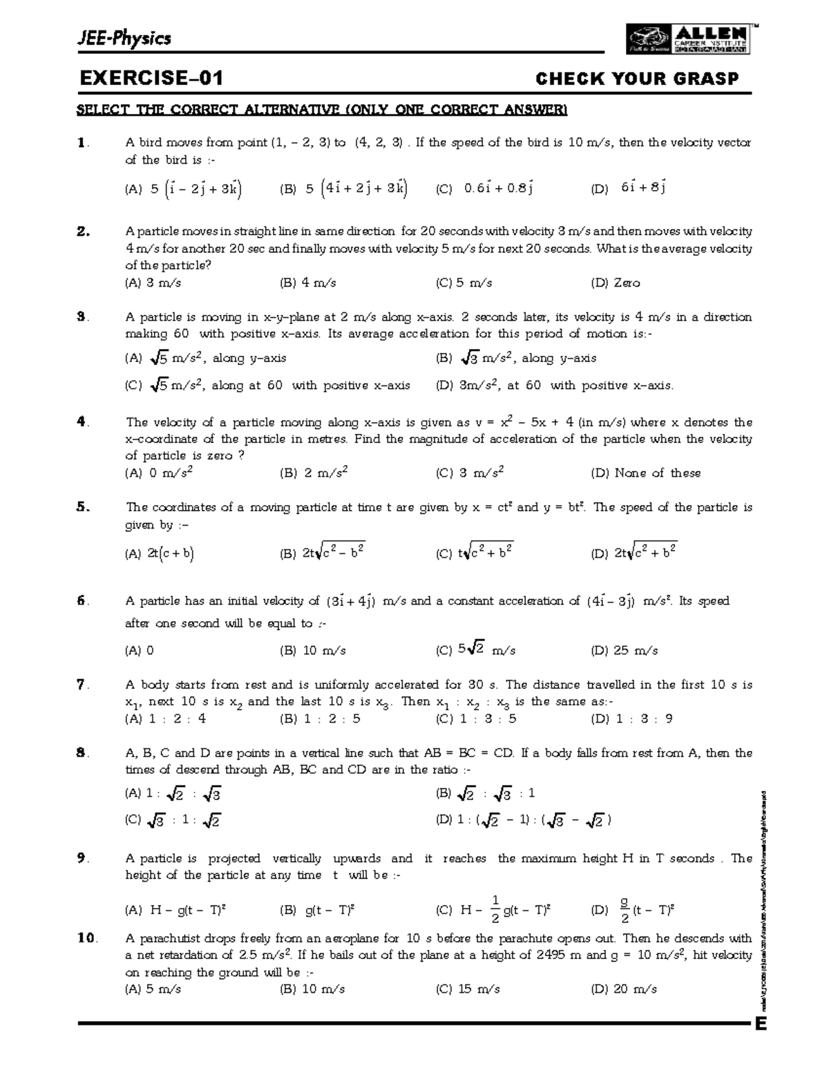 Kinematics - Quiz Questions and Answers (Course Code: KIN101) - Studocu