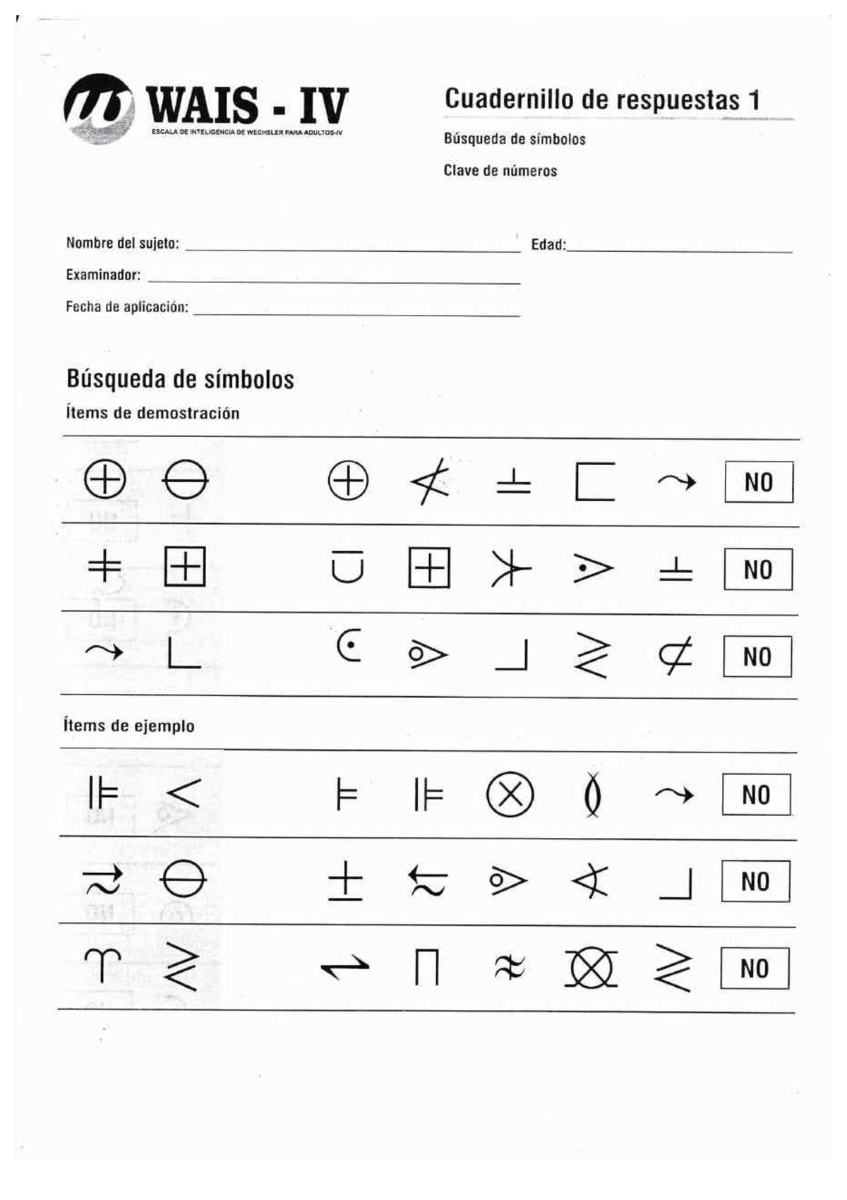 Cuadernillo de Respuestas 1 WAIS-IV: Búsqueda de Símbolos y Clave de Números - Studocu