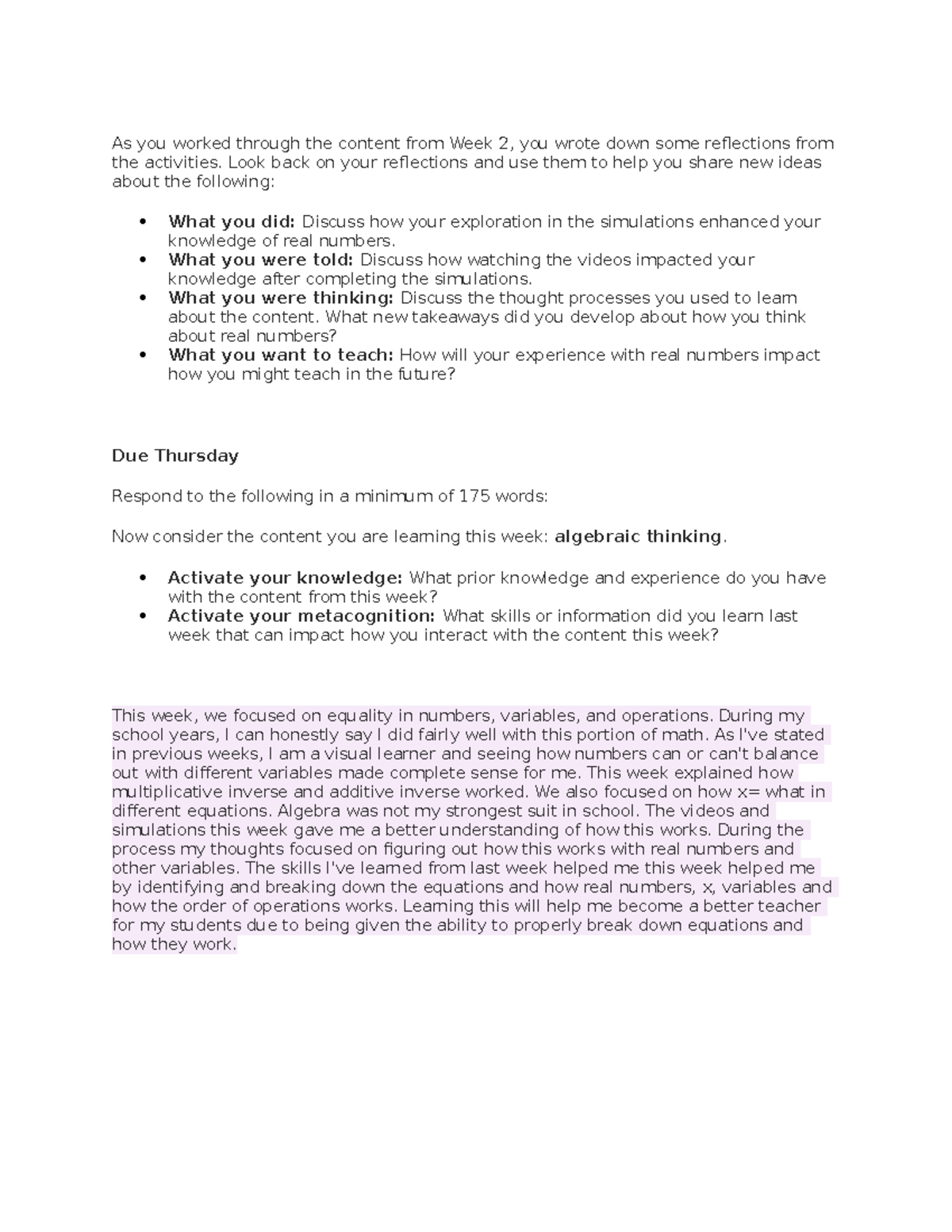 Week 3 Summative Assessment Reflection - MATH:213 - Studocu