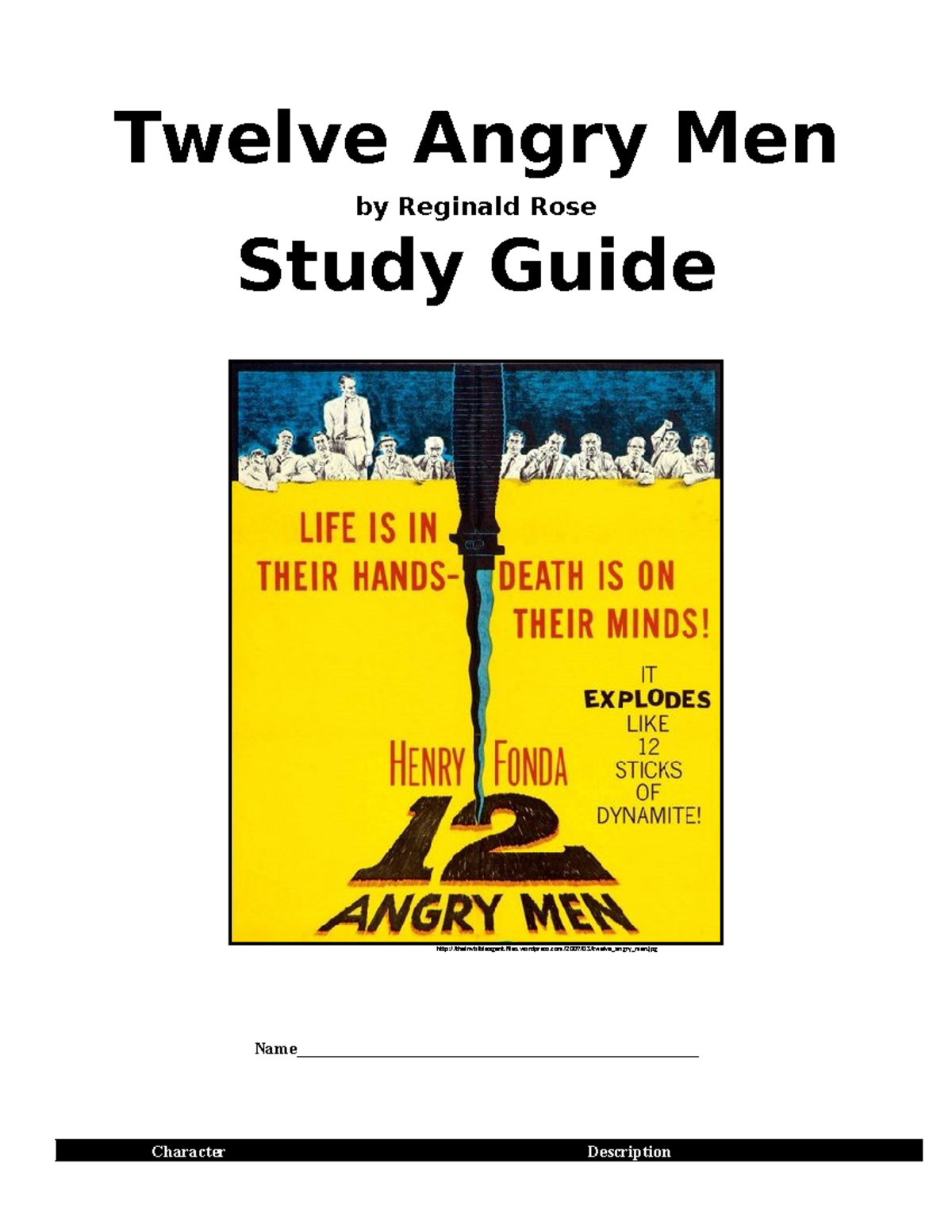 12 Angry Men-Study Guide - Twelve Angry Men by Reginald Rose Study ...