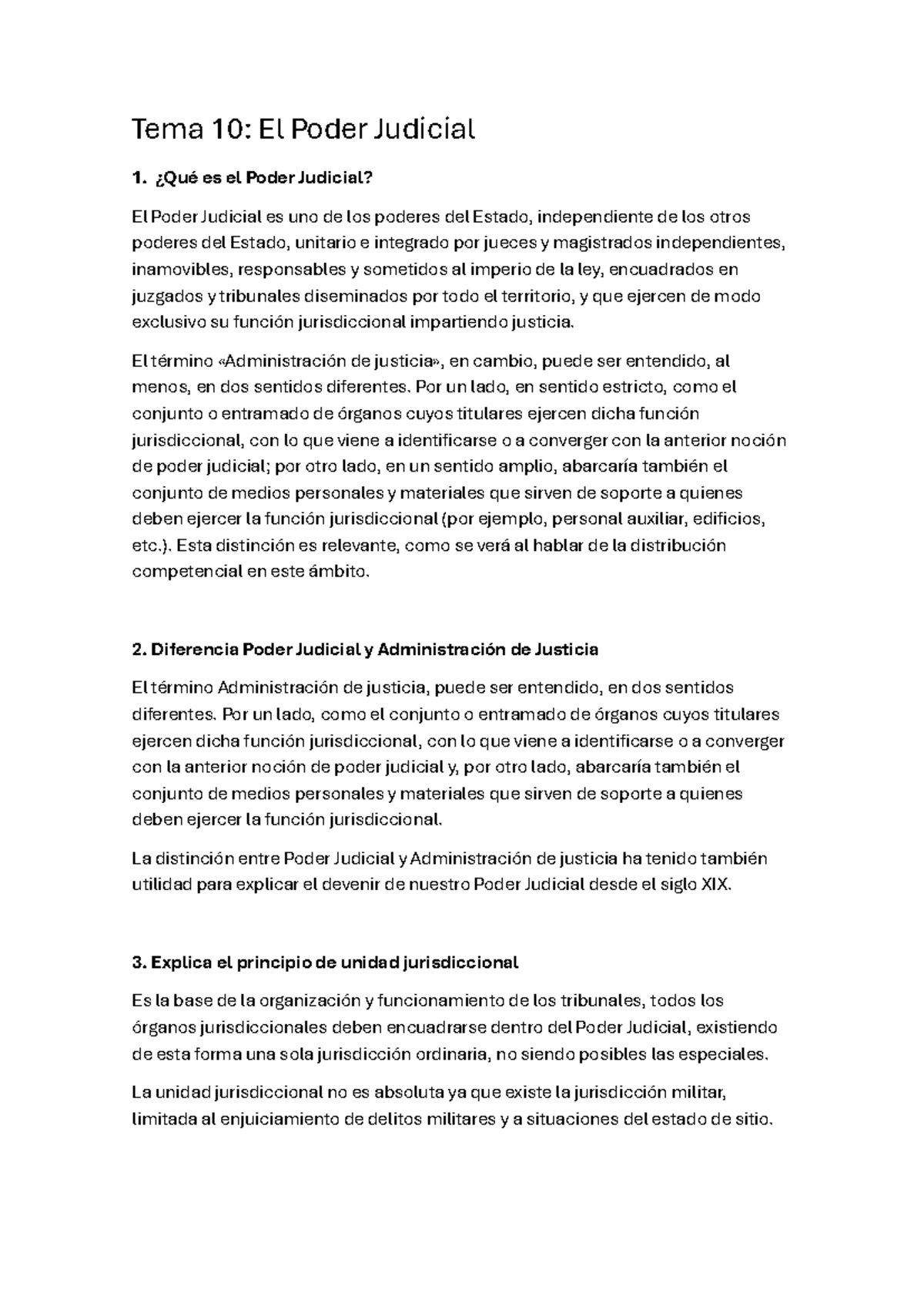 Preguntas tema 10 - Tema 10: El Poder Judicial ¿Qué es el Poder Judicial? El Poder Judicial es ...