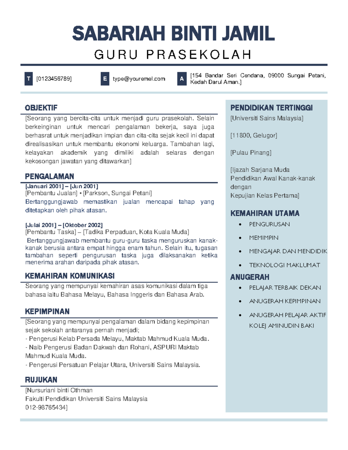 Contoh Kemahiran Dalam Resume Bahasa Melayu - Infoupdate.org