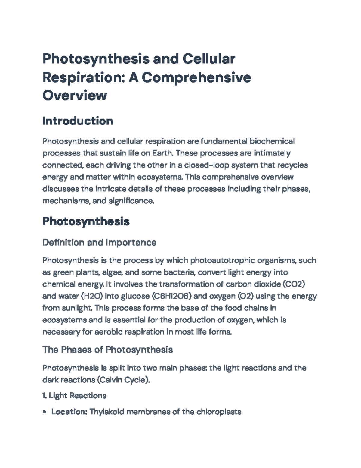 Photosynthesis and Cellular Respiration: A Detailed Overview ...
