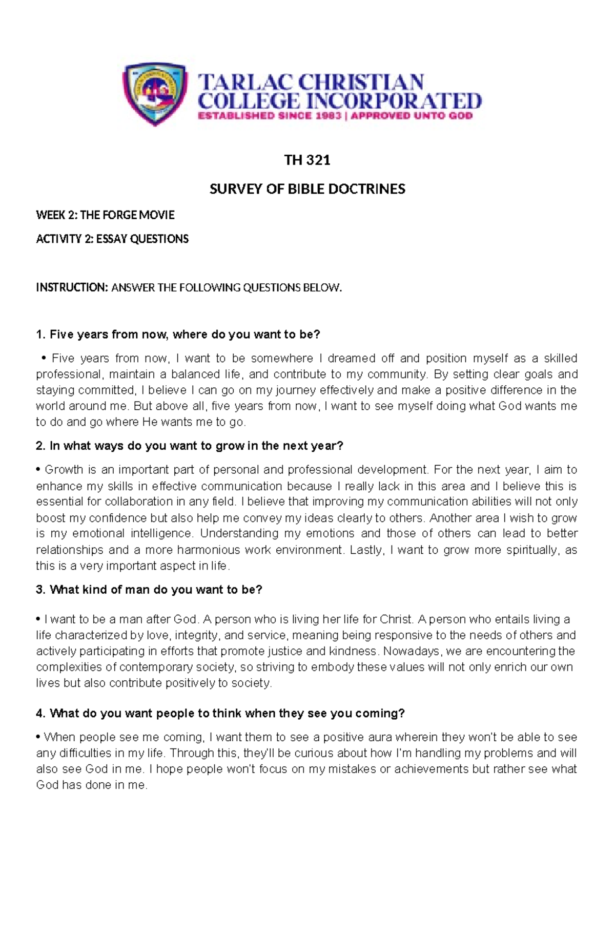 TH-321-ACT-2 - Activities - TH 321 SURVEY OF BIBLE DOCTRINES WEEK 2: THE FORGE MOVIE ACTIVITY 2 ...