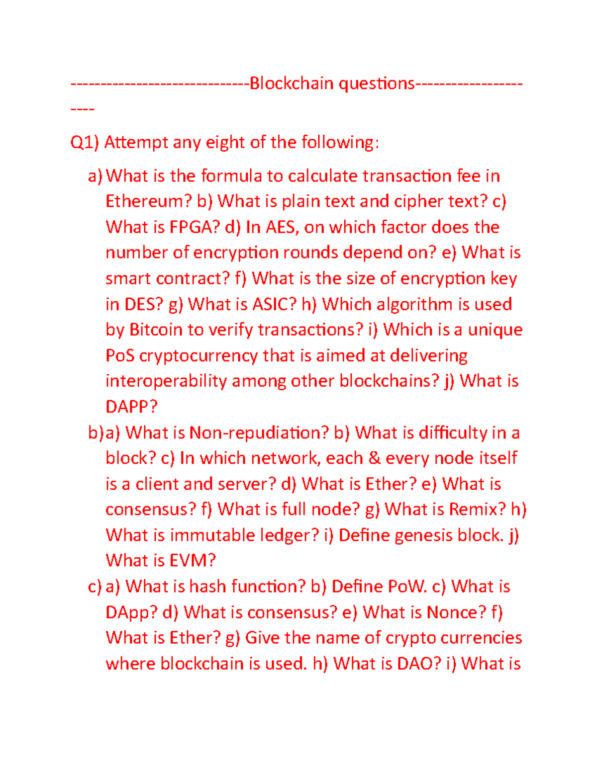 Blockchain questions -Blockchain questions- Q1) Attempt any eight of ...