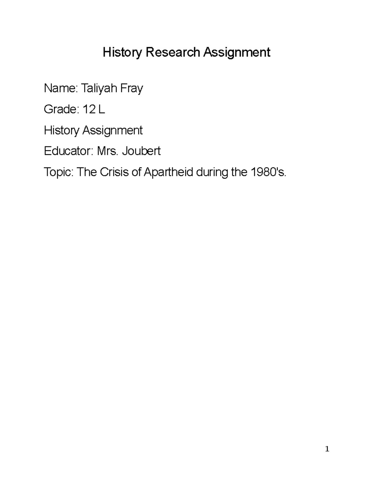 HIST 12L Research Assignment: The United Democratic Front & Apartheid ...