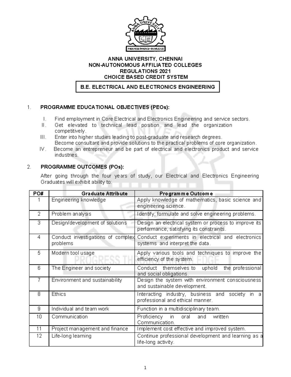 B.E. EEE 2021 Revised Syllabus for Non-Autonomous Colleges - Studocu