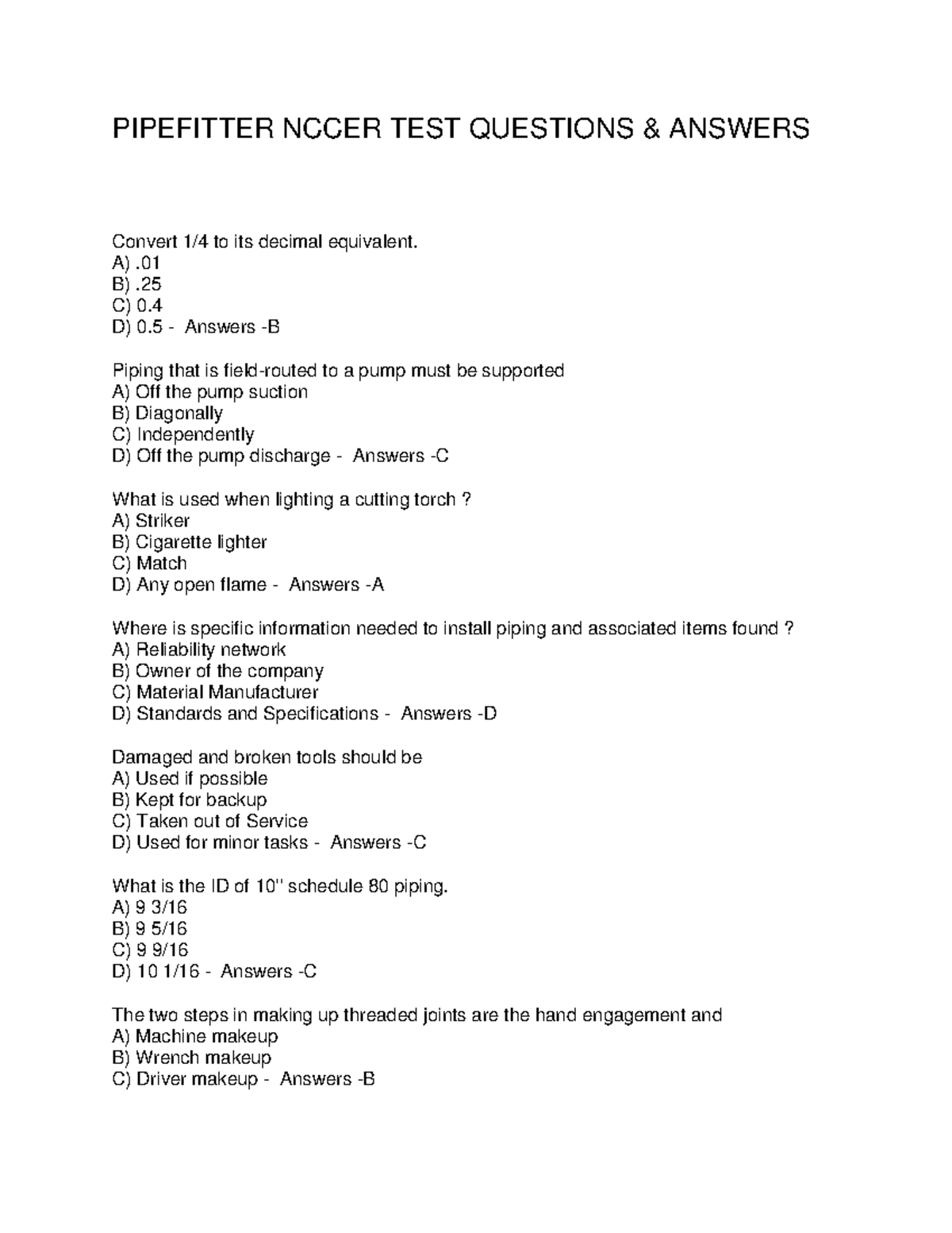 Pipefitter NCCER Test Questions & Answers Guide - Studocu