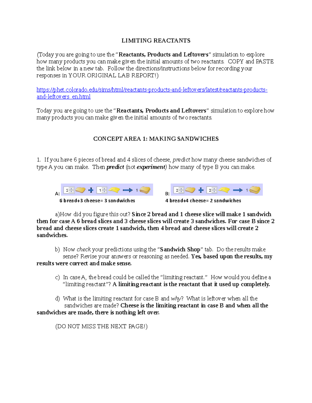 CHEM 1406 Limiting Reactants Lab Report and Simulations Guide - Studocu