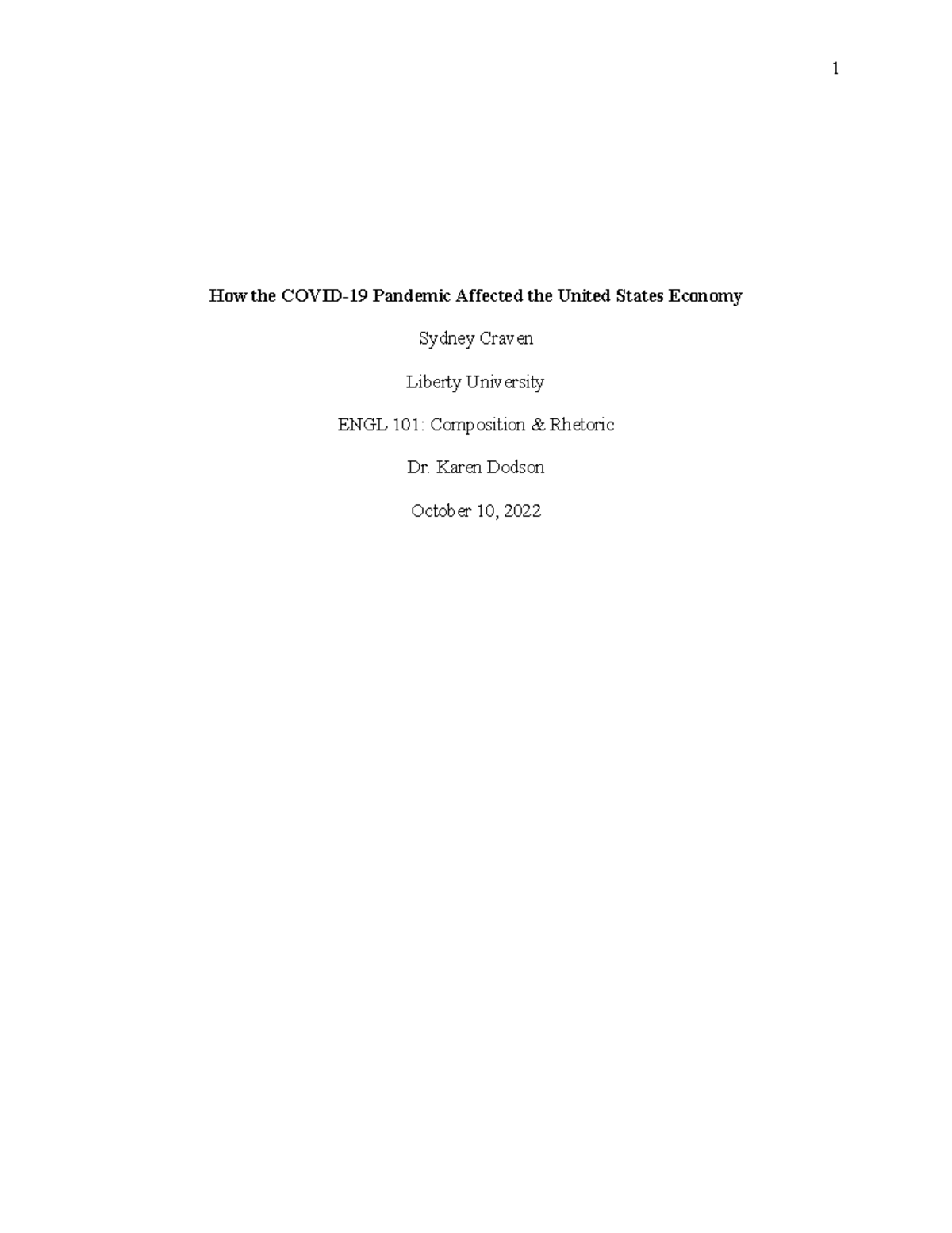 ENGL 101: How the COVID-19 Pandemic Impacted the U.S. Economy - Studocu