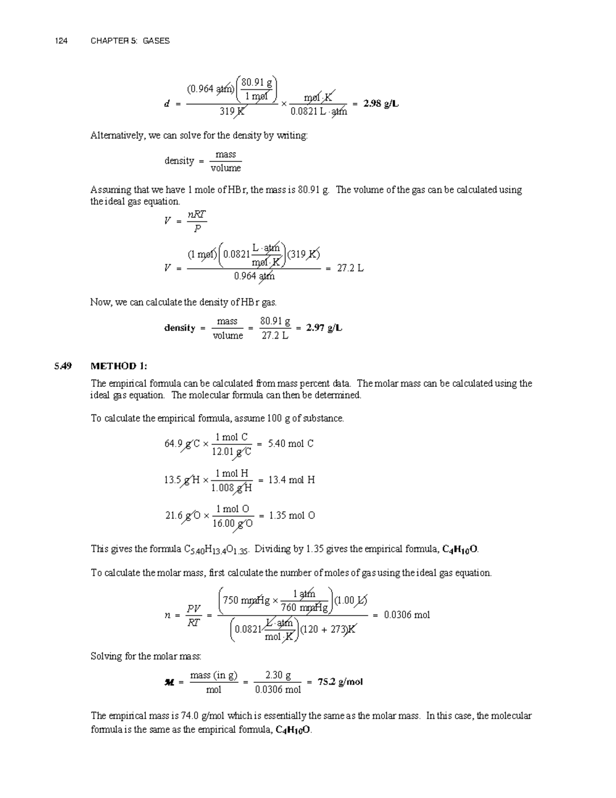 124 CHAPTER 5: GASES - Ideal Gas Law & Empirical Formula Solutions ...
