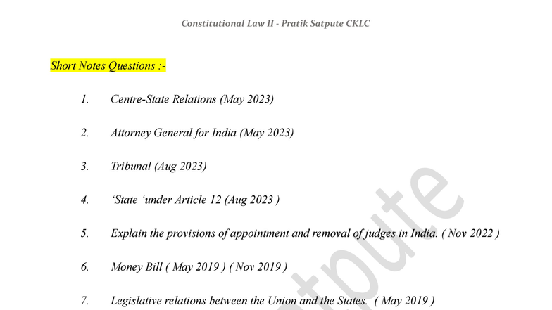Constitutional Law II Short Notes & Key Topics by Pratik Satpute - Studocu