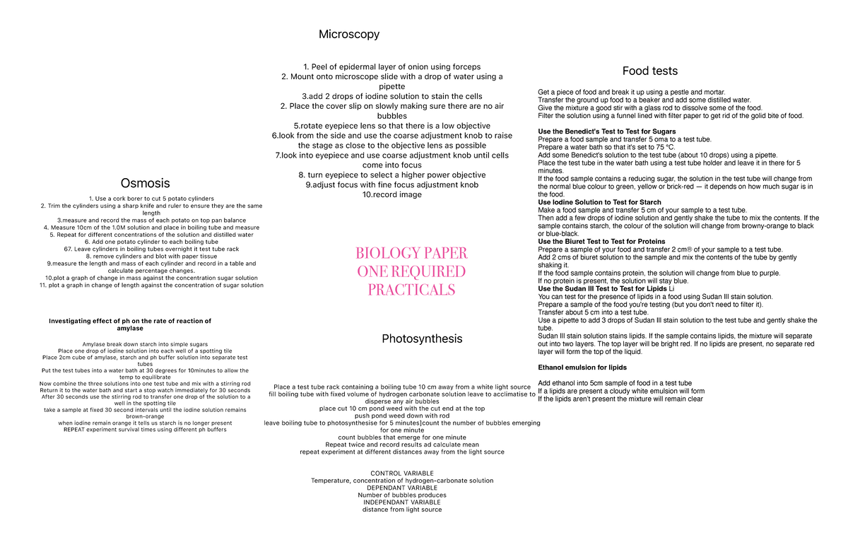 Biology paper 1 required practicals: Microscopy, osmosis, and food ...