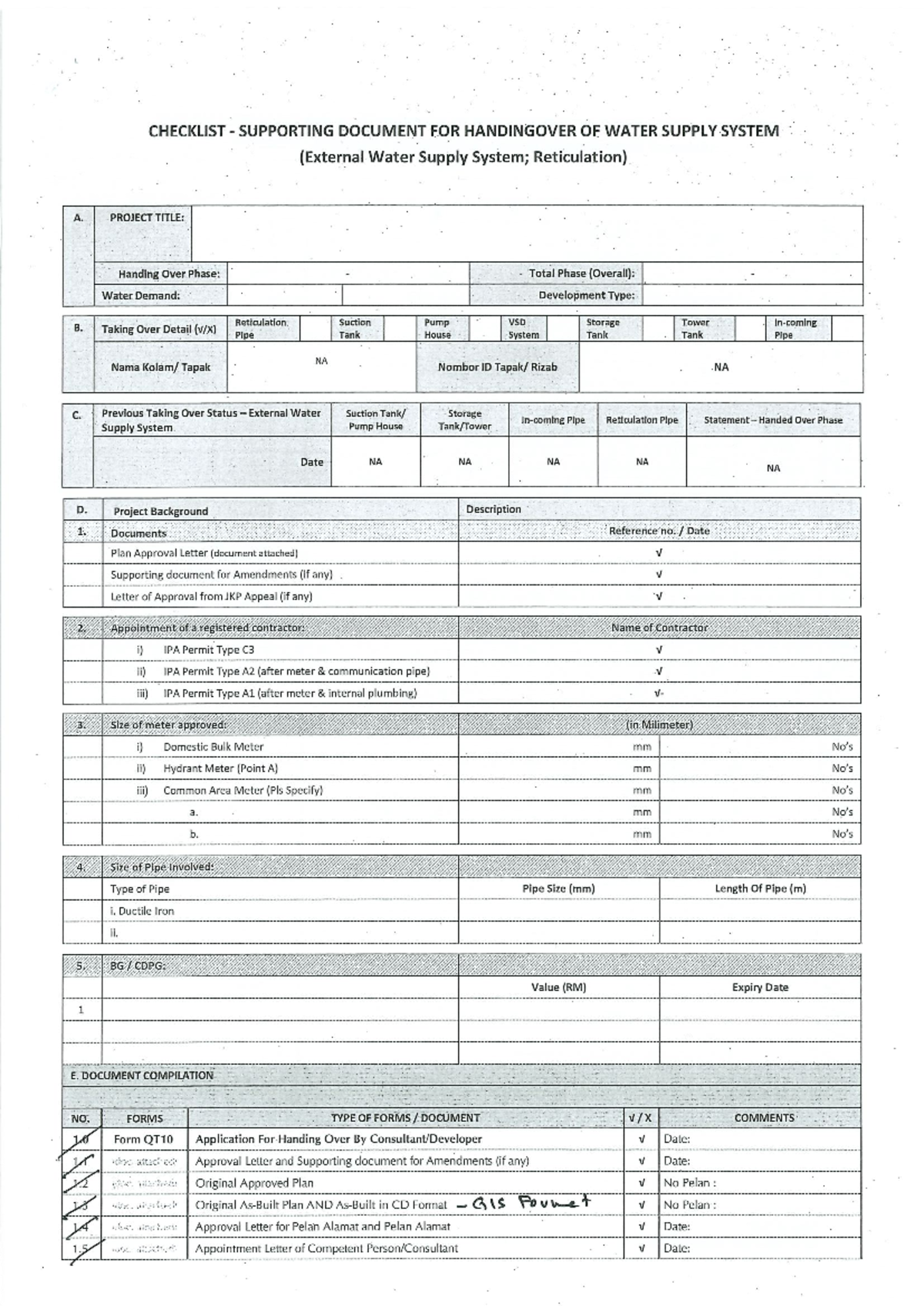 Checklist for Handover of Water Supply System (External Reticulation ...
